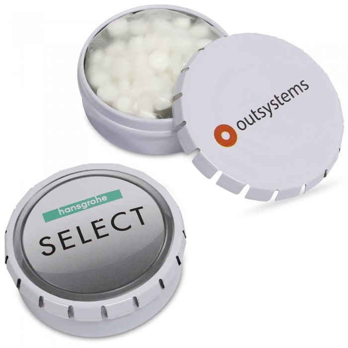 Customised Click & Clack Round Tin (Mint) With Logo Print Singapore