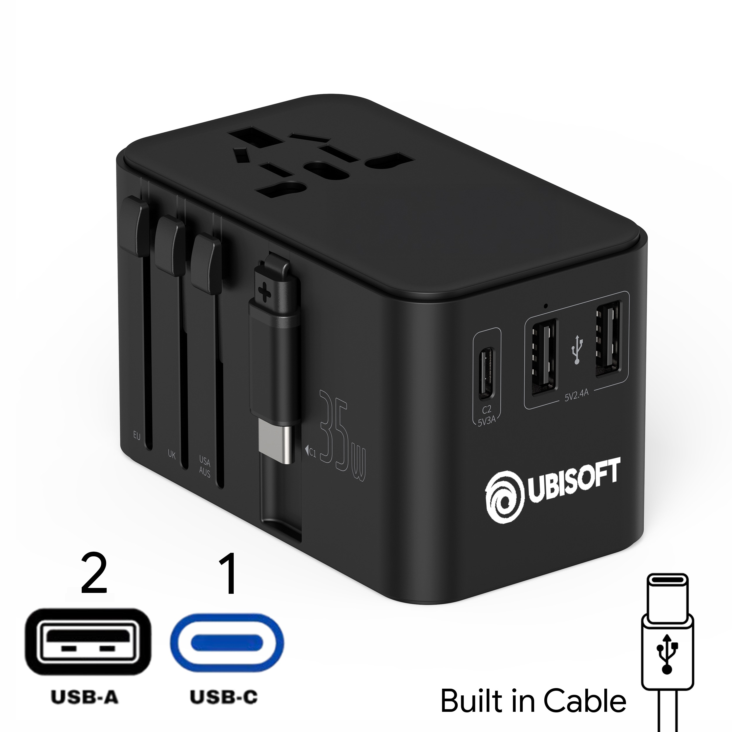 Customised 35W Bon Travel Adaptor with Retractable Cable With Logo ...