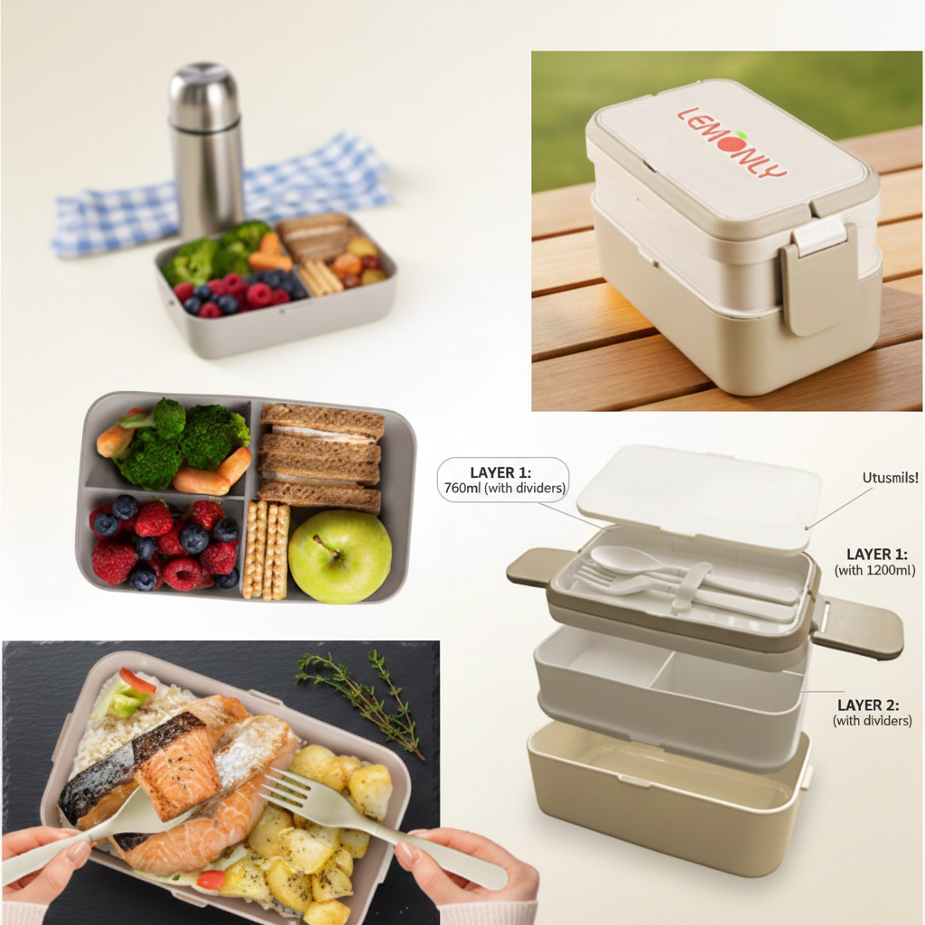 Customised 1200ml Eco Bamboo 2 Tier Lunch Box With Logo Print Malaysia